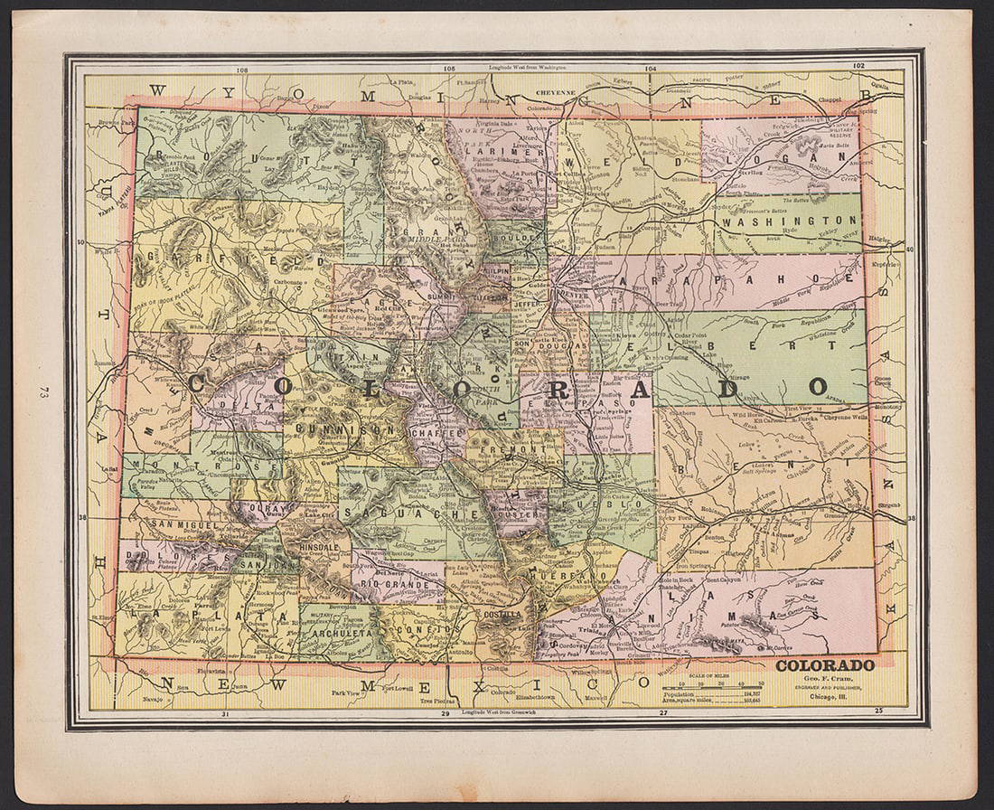 Authentic 1888 Railroad Map Of Colorado From Geo. F. Cram Auction
