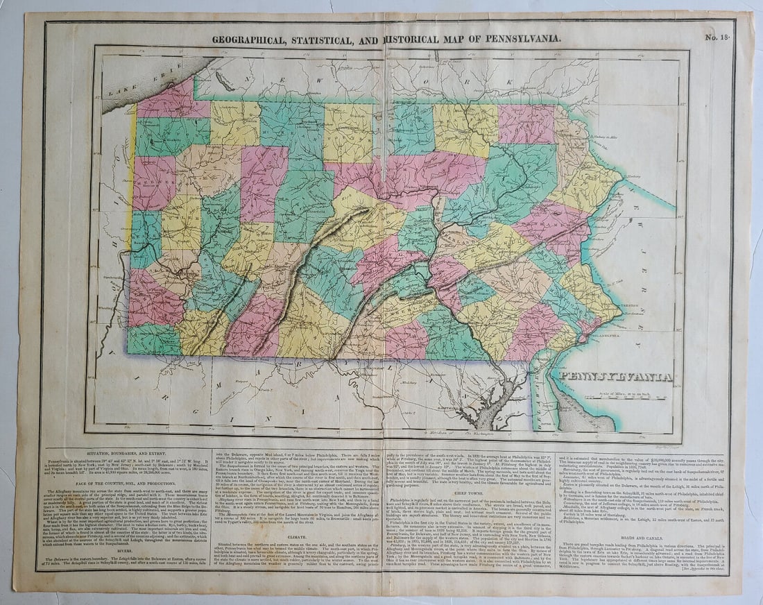 1822 Map Of Pennsylvania Geographical Statistical Historical Antique 17 ...