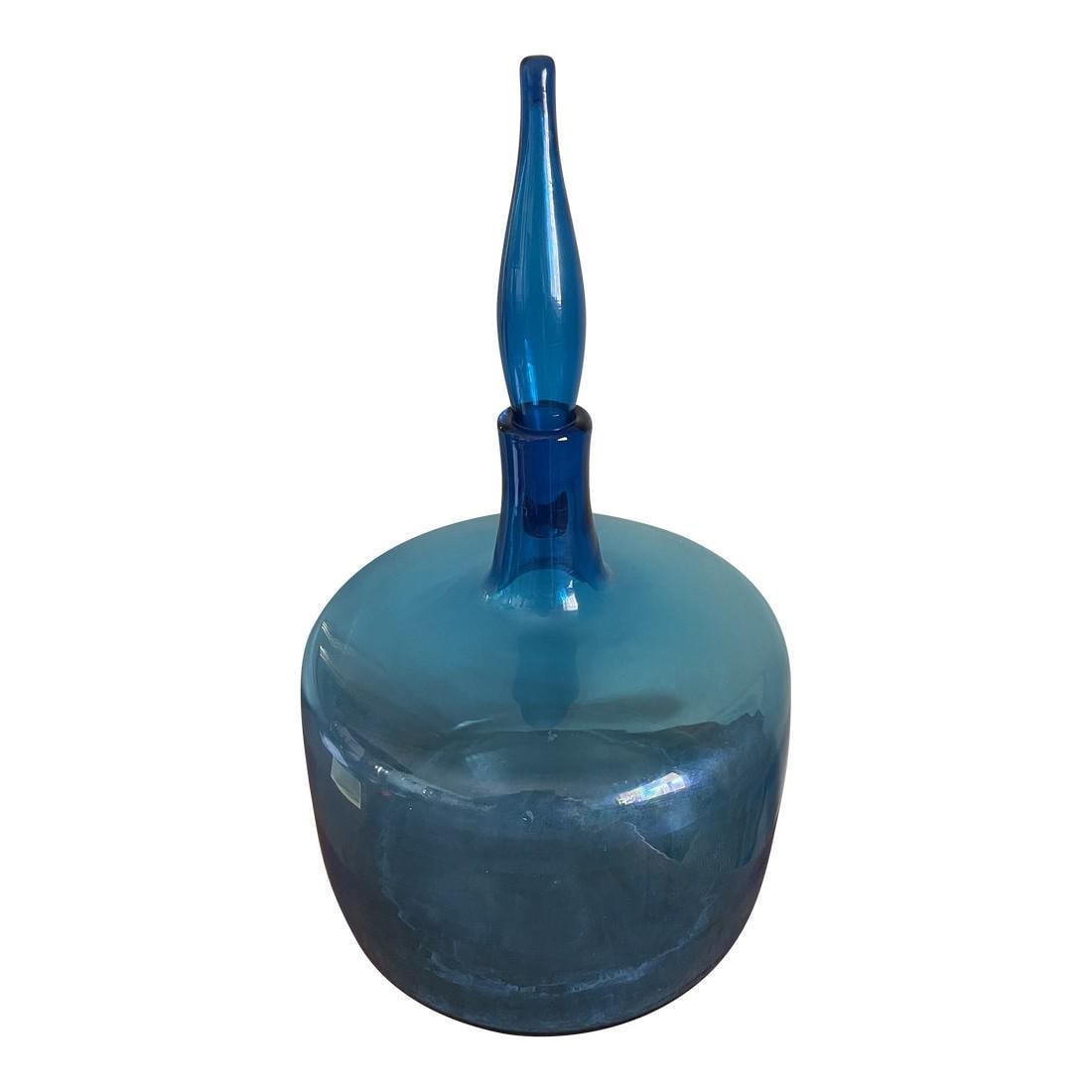 Mid Century Blue Blenko Glass Bottle Auction