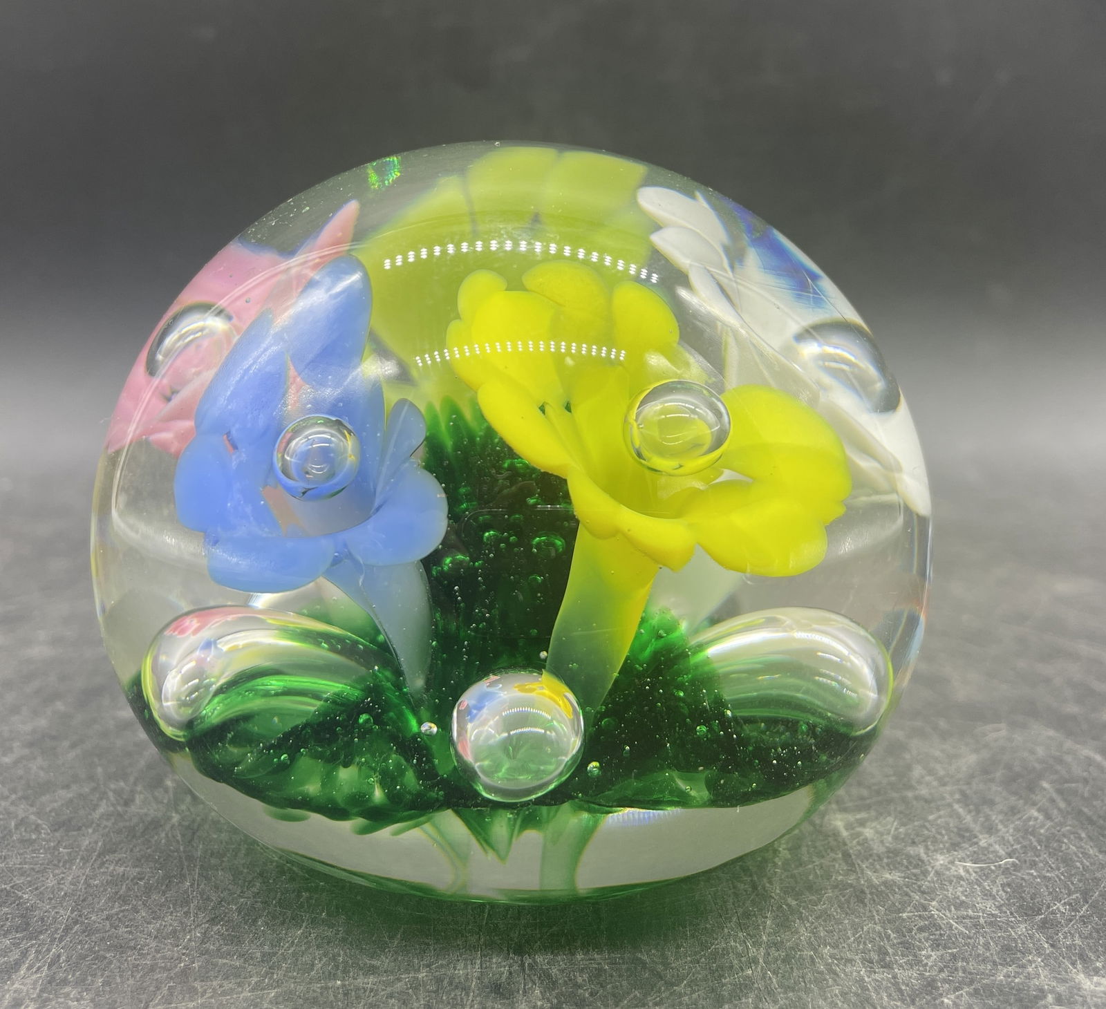 Joe Rice Large Floral Art Glass Paperweight