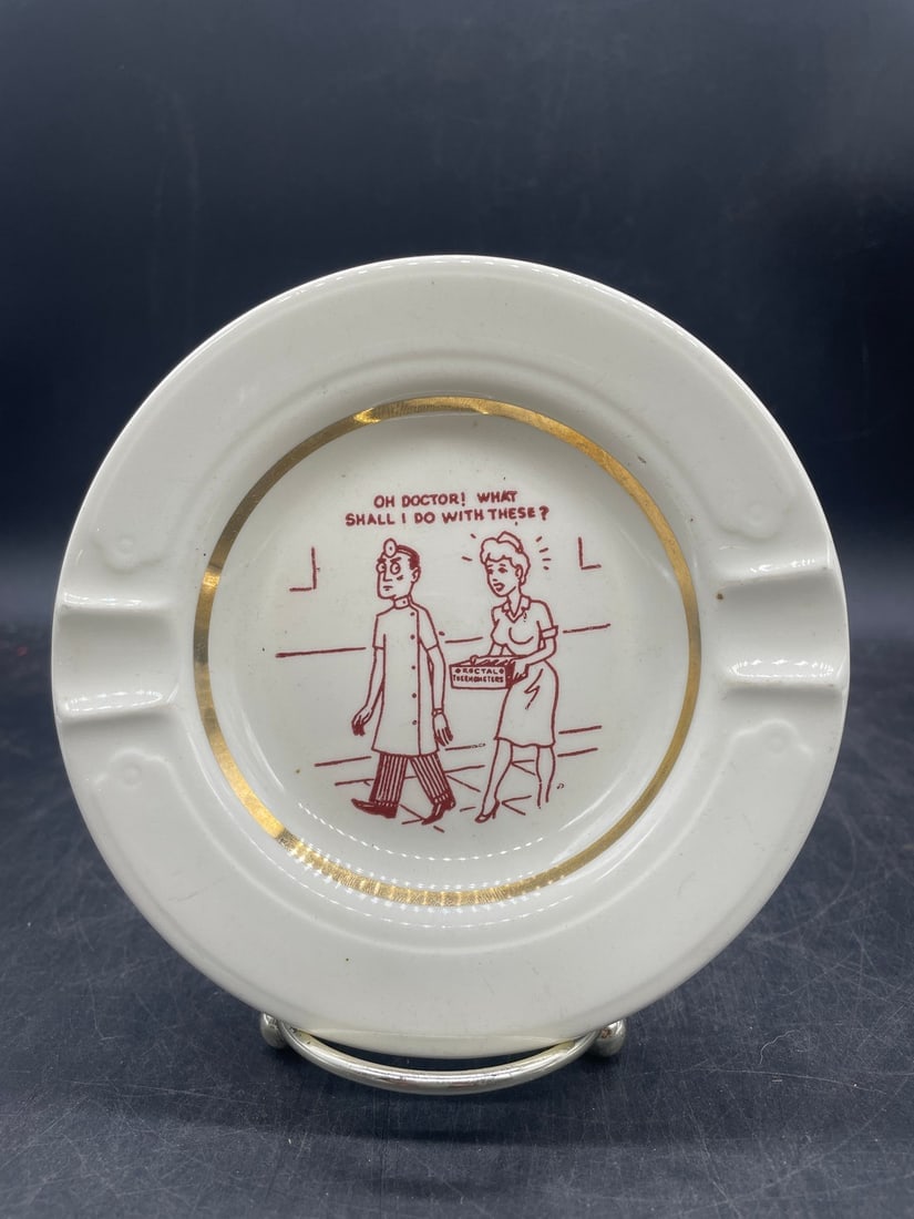 Vintage 1940's Risque Naughty Cartoon Porcelain Ashtray "oh Doctor" Auction