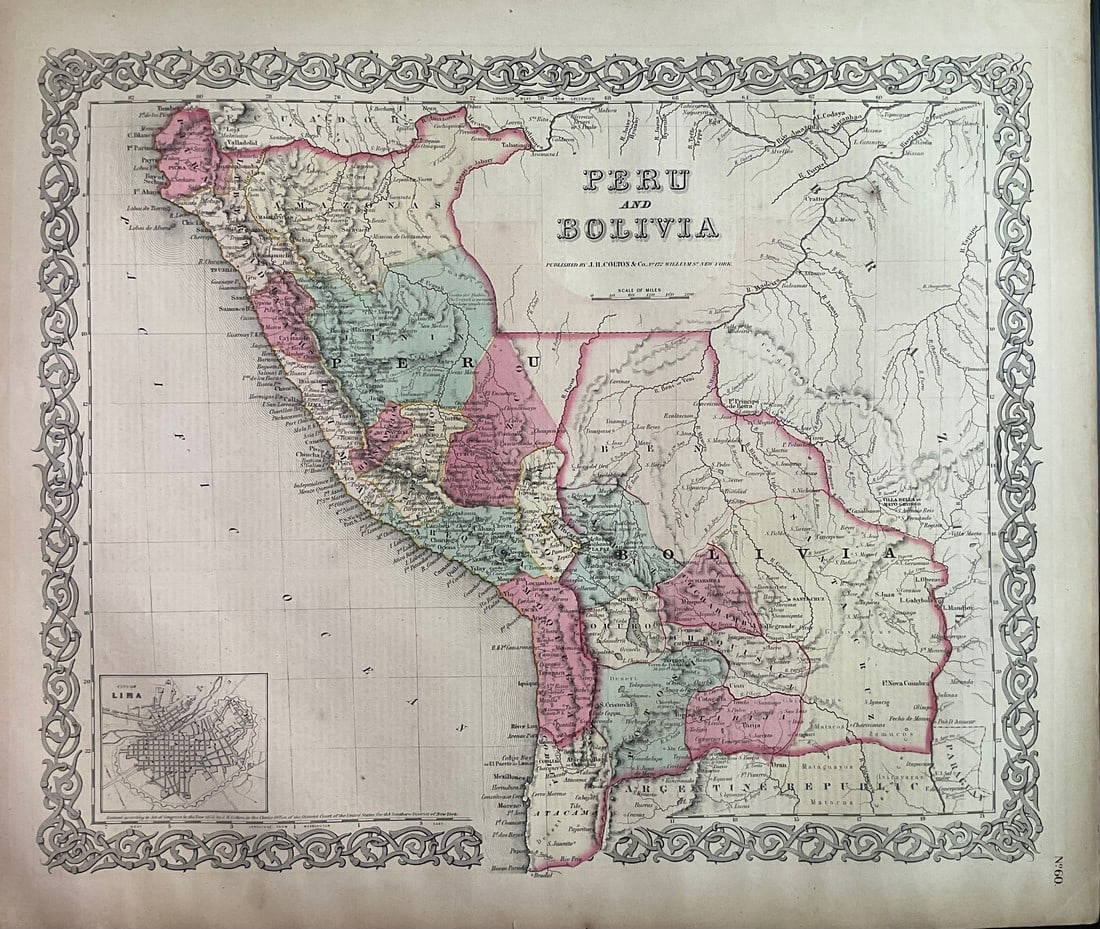 Map Of 1859. Peru & Bolivia (has A Sea Coast) By Colton Auction