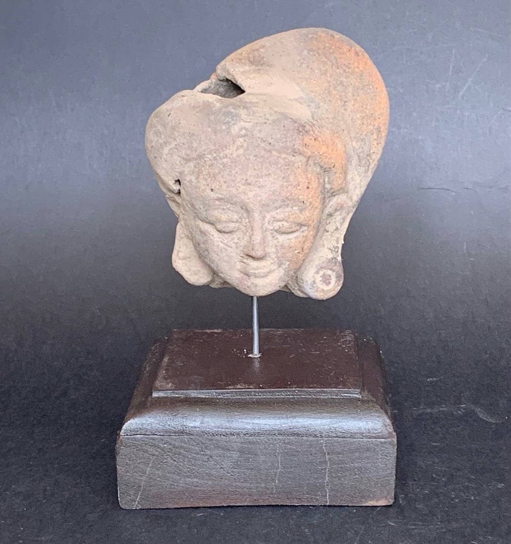 13th Century Majapahit Terracotta Female Head Java Indonesia Auction