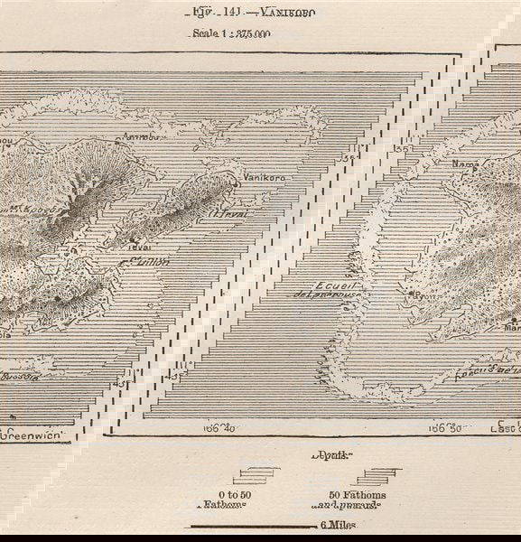 Vanikoro/vanikolo. Solomon Islands. Melanesia 1885 Old Antique Map Plan Chart Auction