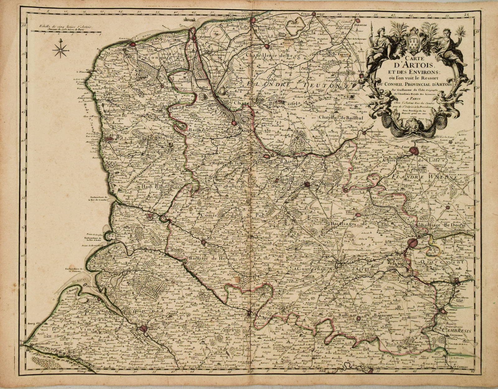1704 D L'isle Map Of Northwest France -- Carte D' Artois Et Des ...