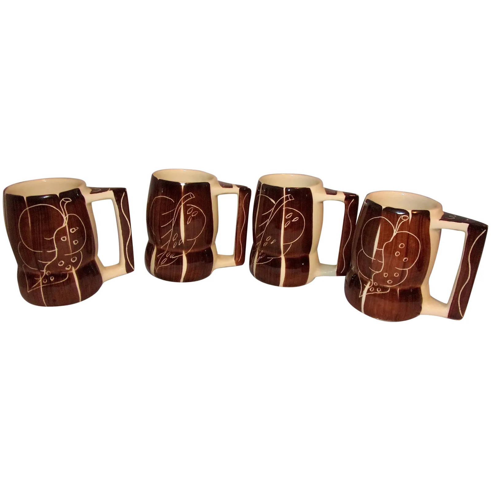 Purinton Pottery Slip Ware Mcm Brown Intaglio Grand Mug Auction