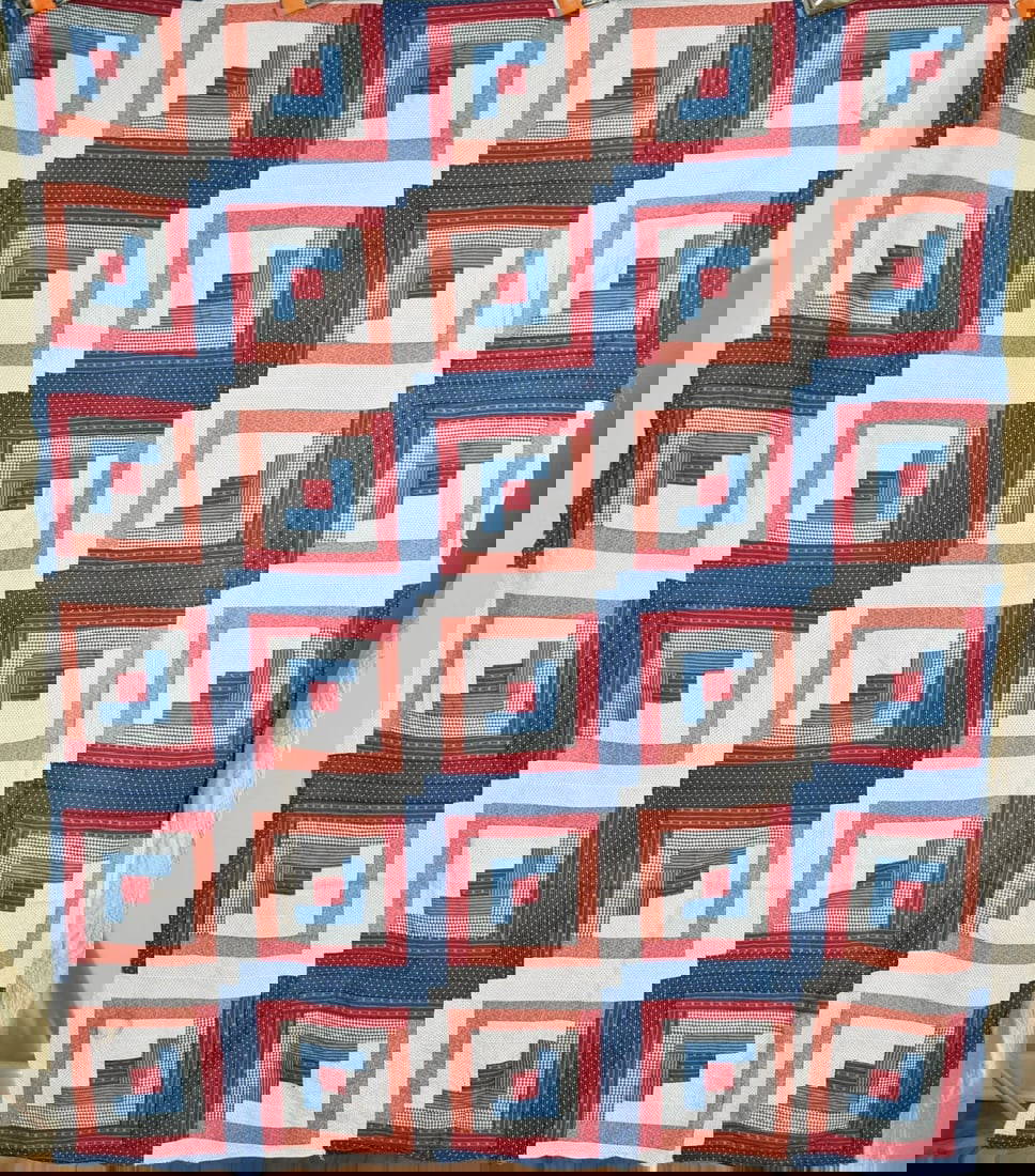 1880's Straight Furrows Log Cabin Quilt Top Auction