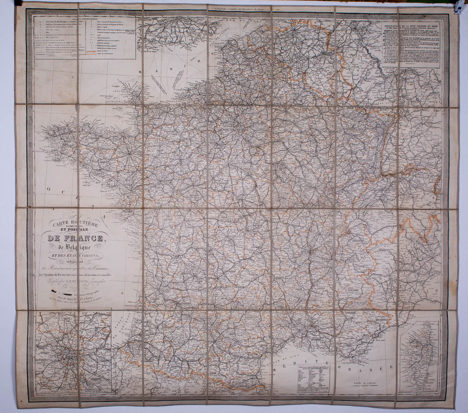 Joseph Forest Large Map Of France With Train Line And Navigable River ...