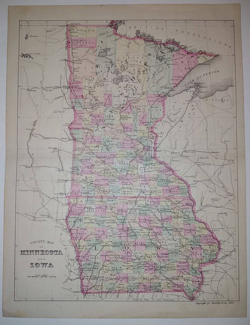 County Map Of Minnesota And Iowa Auction