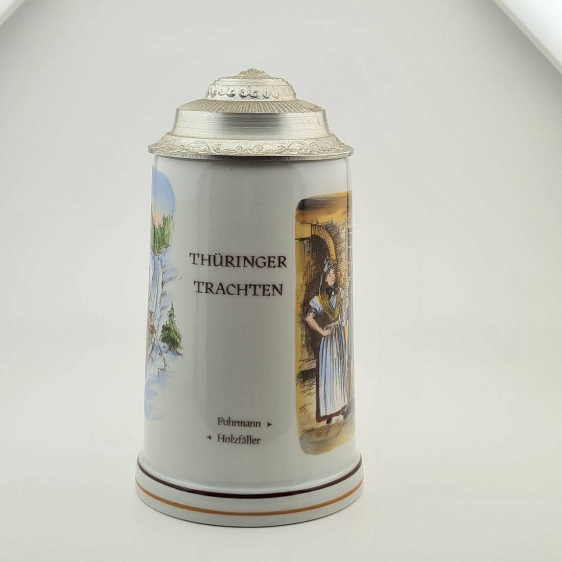 Vintage Germany Gdr Porcelain Zinn Lidded Beer Stein Auction