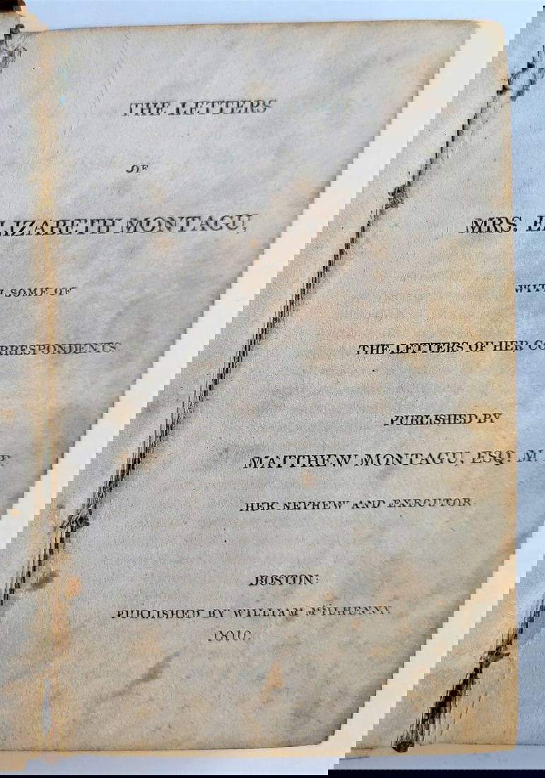 1810 Letters Of Mrs. Elizabeth Montagu Antique Early Americana Printed ...