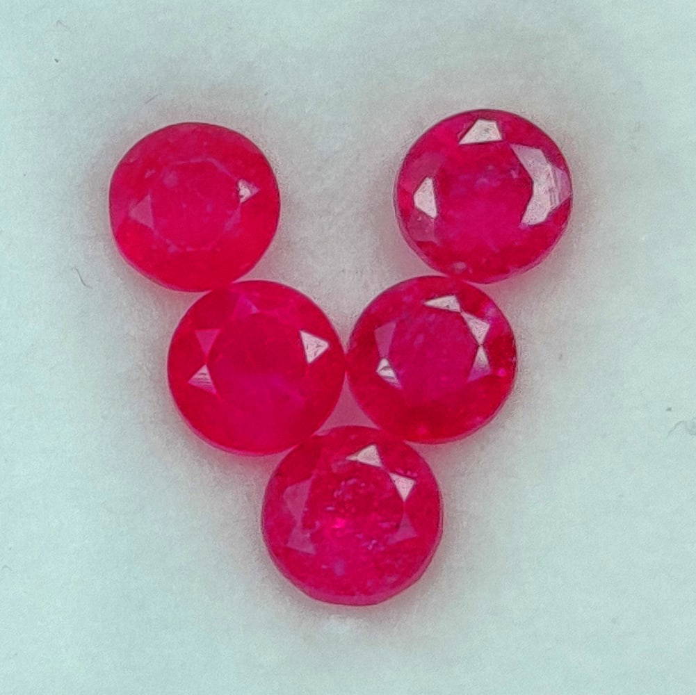 1.92 Ctw Natural 5 Mozambique Red Ruby Round Set Auction