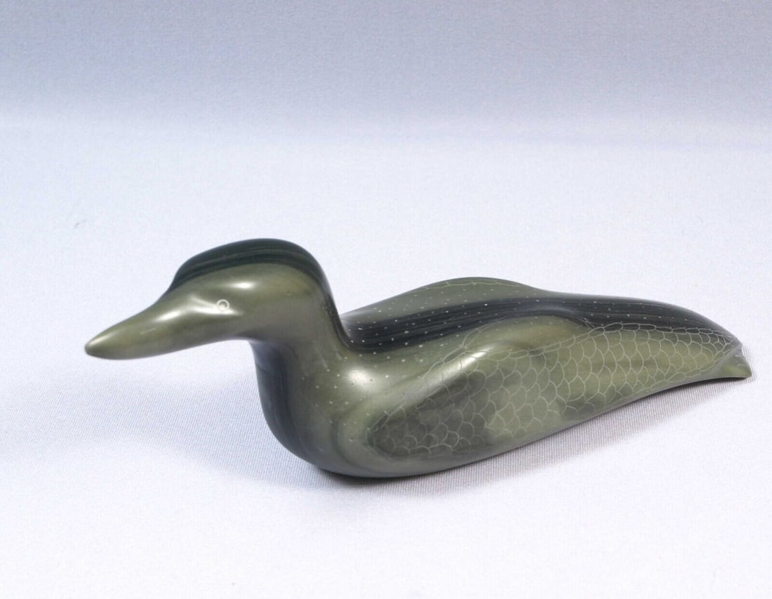 Inuit Eskimo Native American Soapstone Carving Loon Signed Johnassie ...