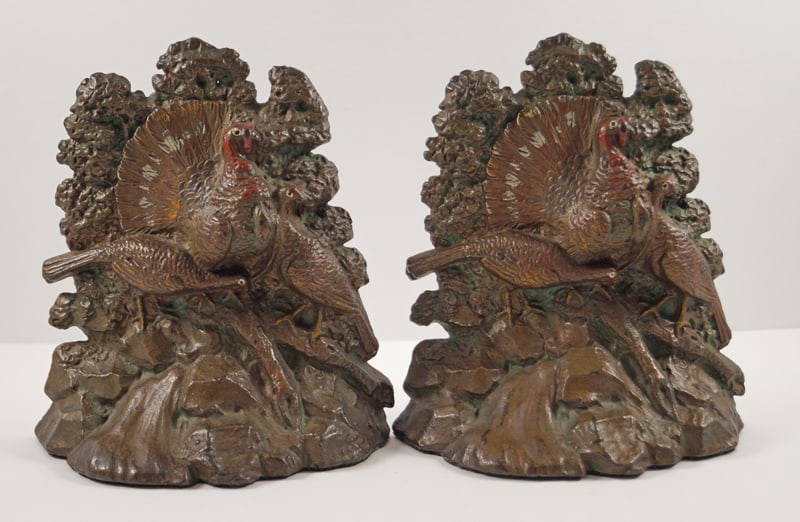 Antique Turkey Cast Iron Hubley Bookends Rare Auction