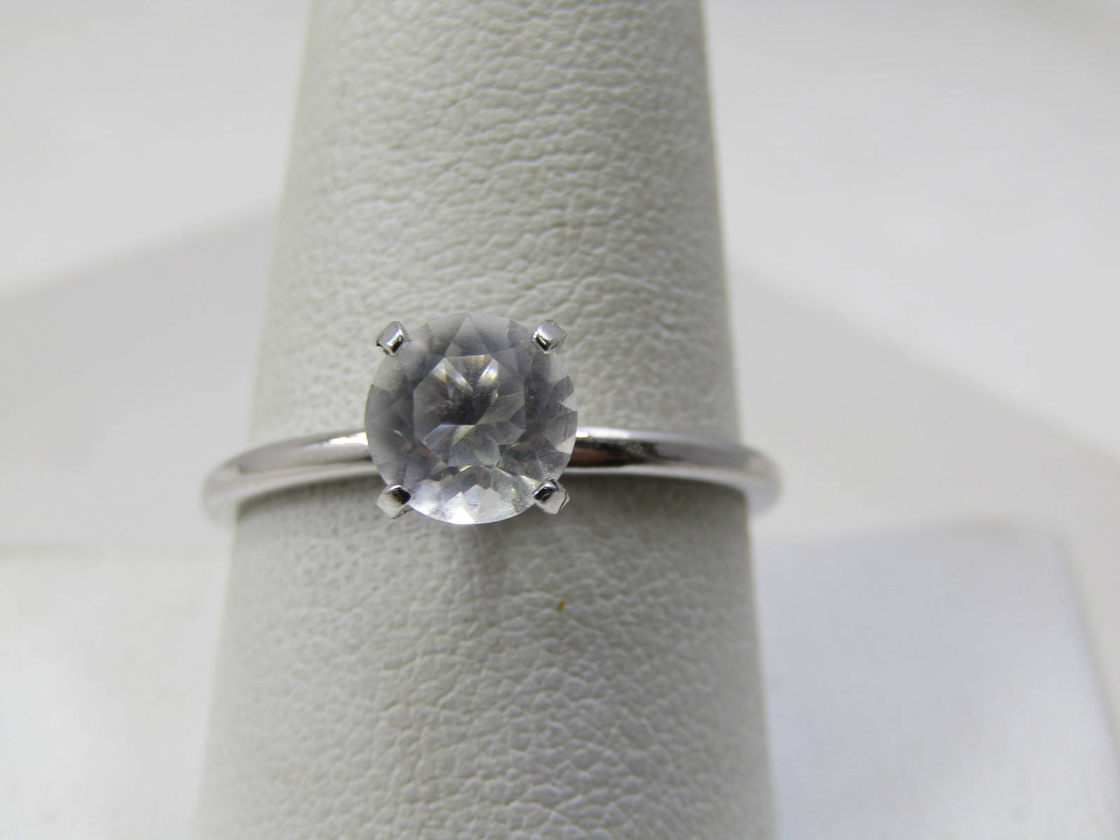 Vintage Costume Engagement Ring, Sz. 10, 7mm Clear Stone, Signed Auction