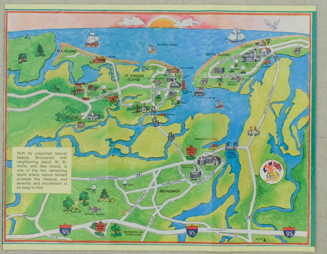 Late 1970s Contemporary Map Of Coastal Georgia. Auction