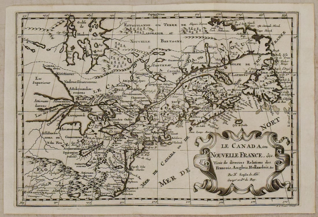 1700 Sanson Map Of Great Lakes And American East Coast -- Le Canada, Ou ...
