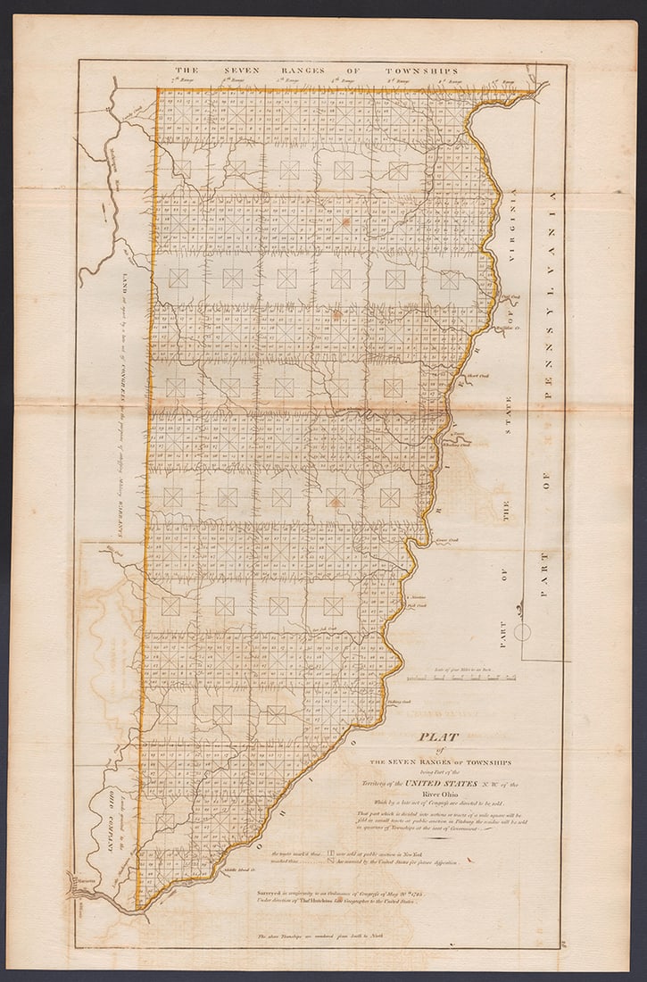 Very Scarce And Important Map Of The Seven Ranges Of Ohio, 1814 Auction