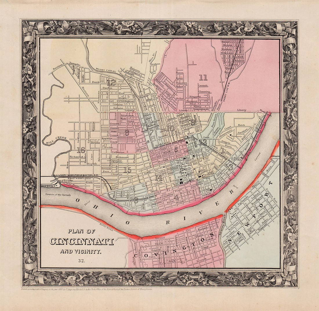 Buy 1st State Of 1st Map Of Cincinnati To Appear In An Atlas - 1860 ...