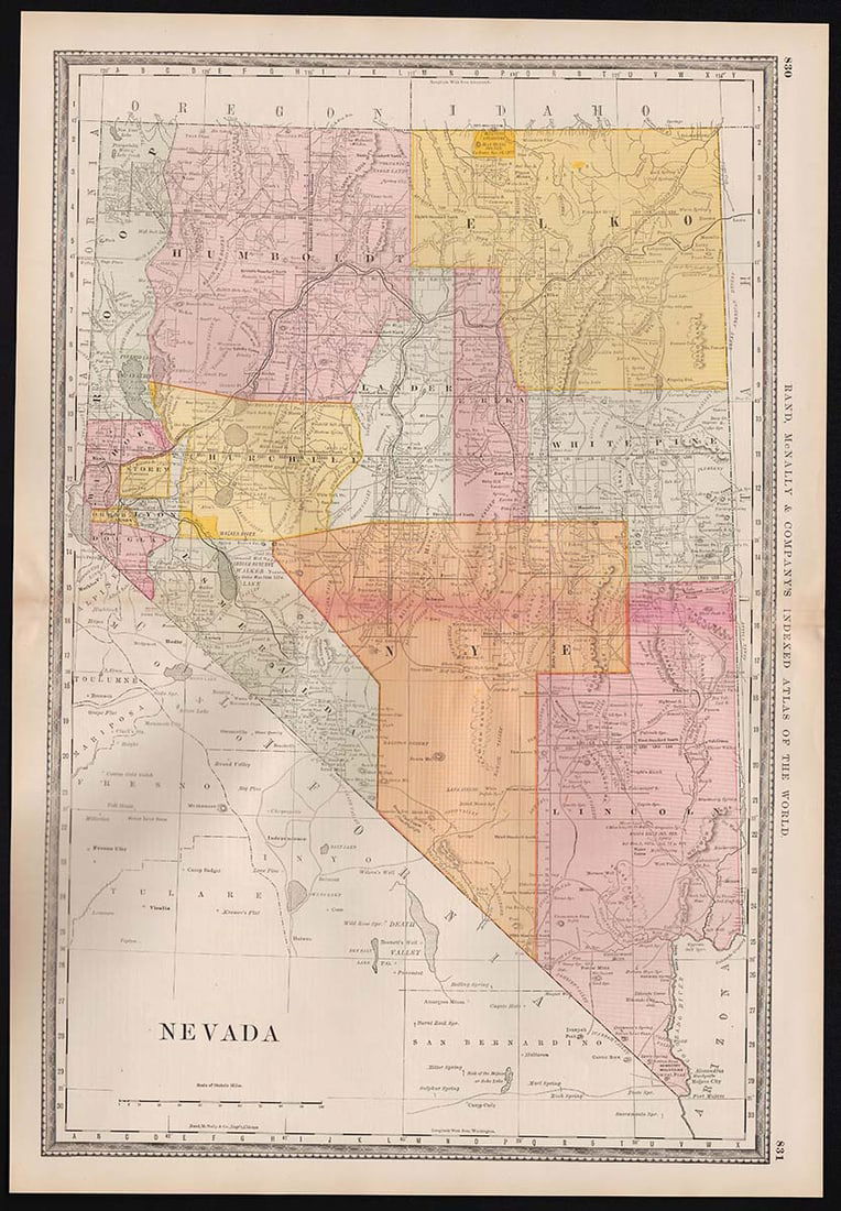 Railroad Map Of Nevada From Very Scarce 1881 Mcnally Atlas Auction