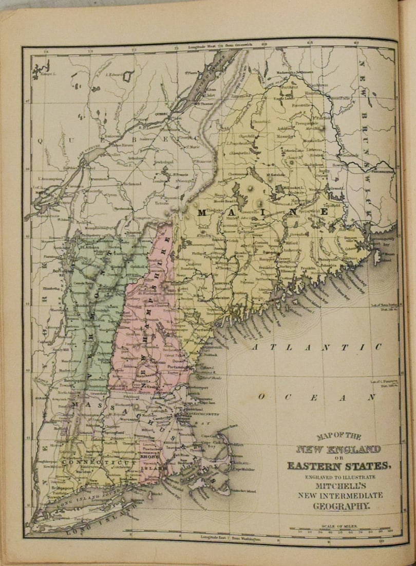 1891 Mitchell Map Of New England -- Map Of New England Or Eastern ...