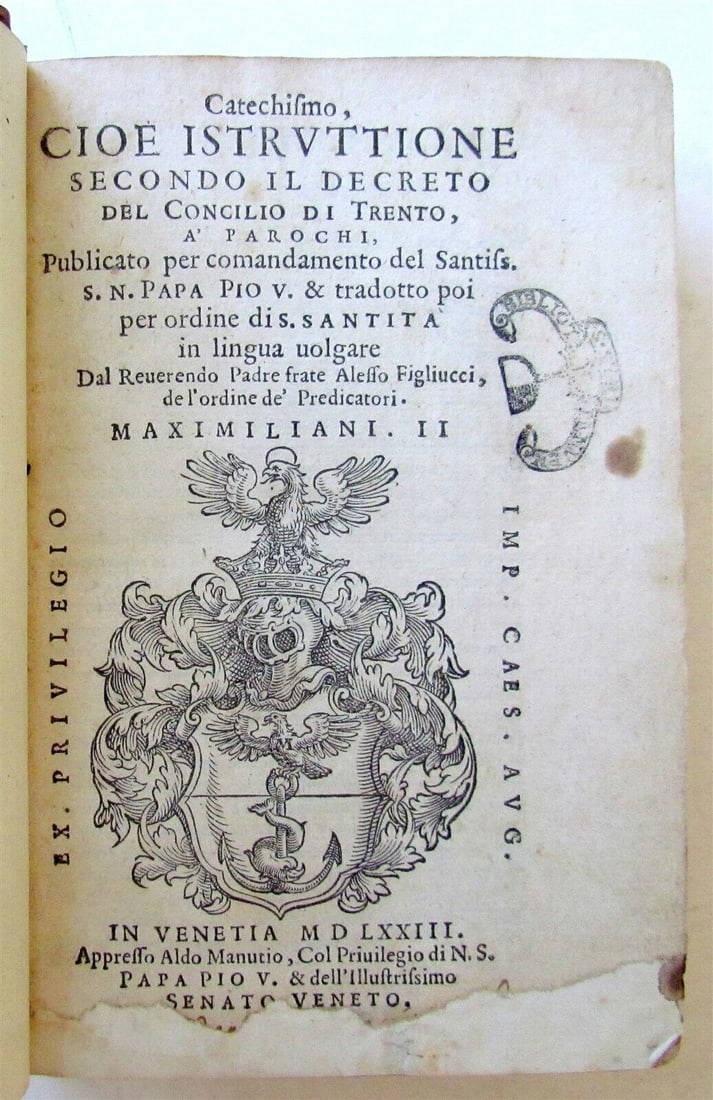 1573 Aldine Press Catechismo Cioe Istruttione Antique 16th Century ...