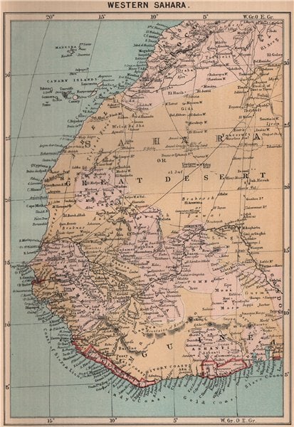 Western Sahara. Africa 1885 Old Antique Vintage Map Plan Chart