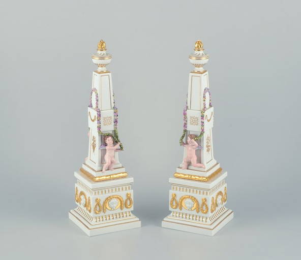 Royal Copenhagen Flora Danica, A Pair Of Obelisks For Table Decoration ...