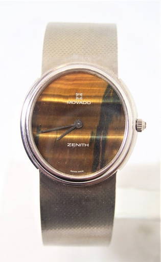 Solid 18k White Gold Movado By Zenith Mens Watch Tiger Eye Dial* Exlnt