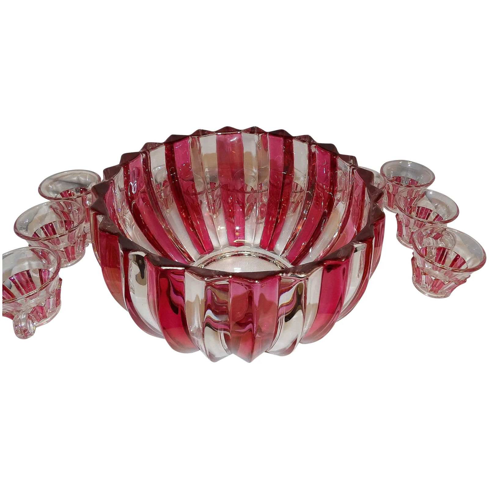 Indiana Glass No. 1005 Ruby Stained 14 Pc Punch Bowl Set Rare C. 1940s ...