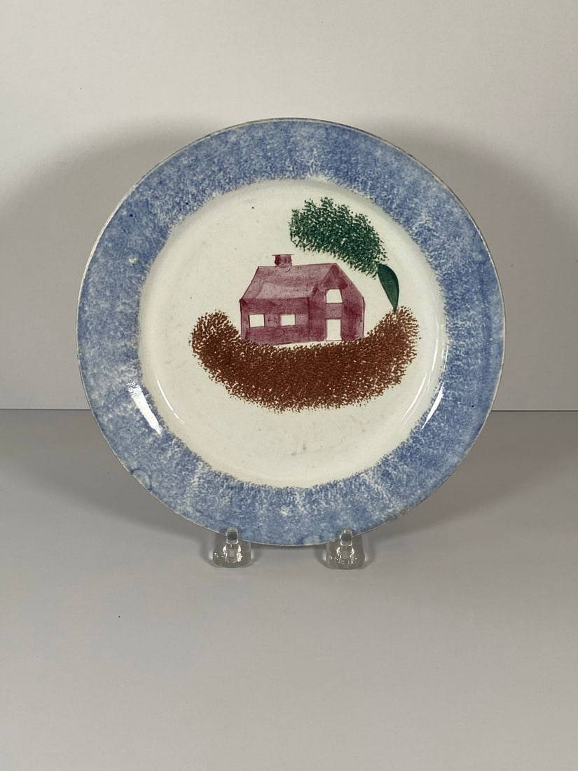 Staffordshire Spatterware Blue Schoolhouse Pattern Auction