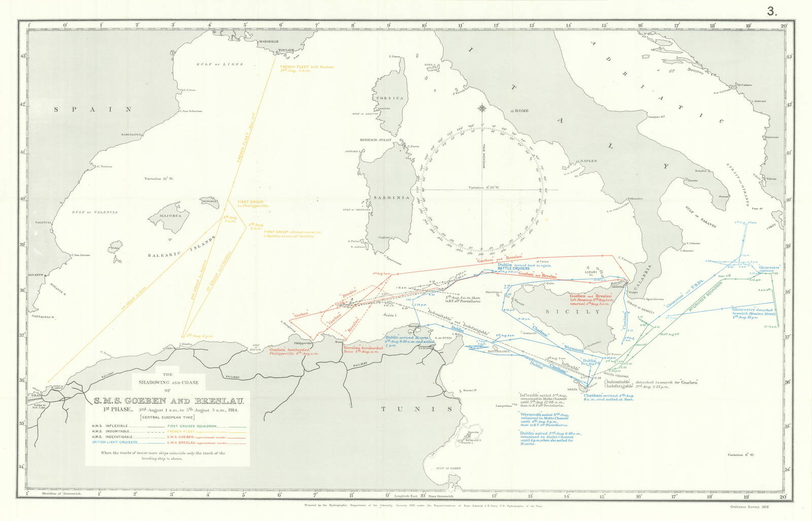 Pursuit Of Sms Goeben & Breslau. 3-5th August 1914. First World War ...