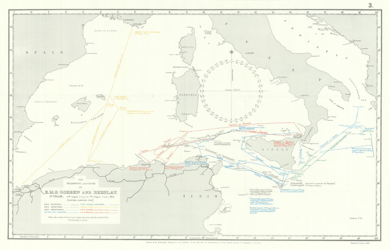 Pursuit Of Sms Goeben & Breslau. 3-5th August 1914. First World War ...