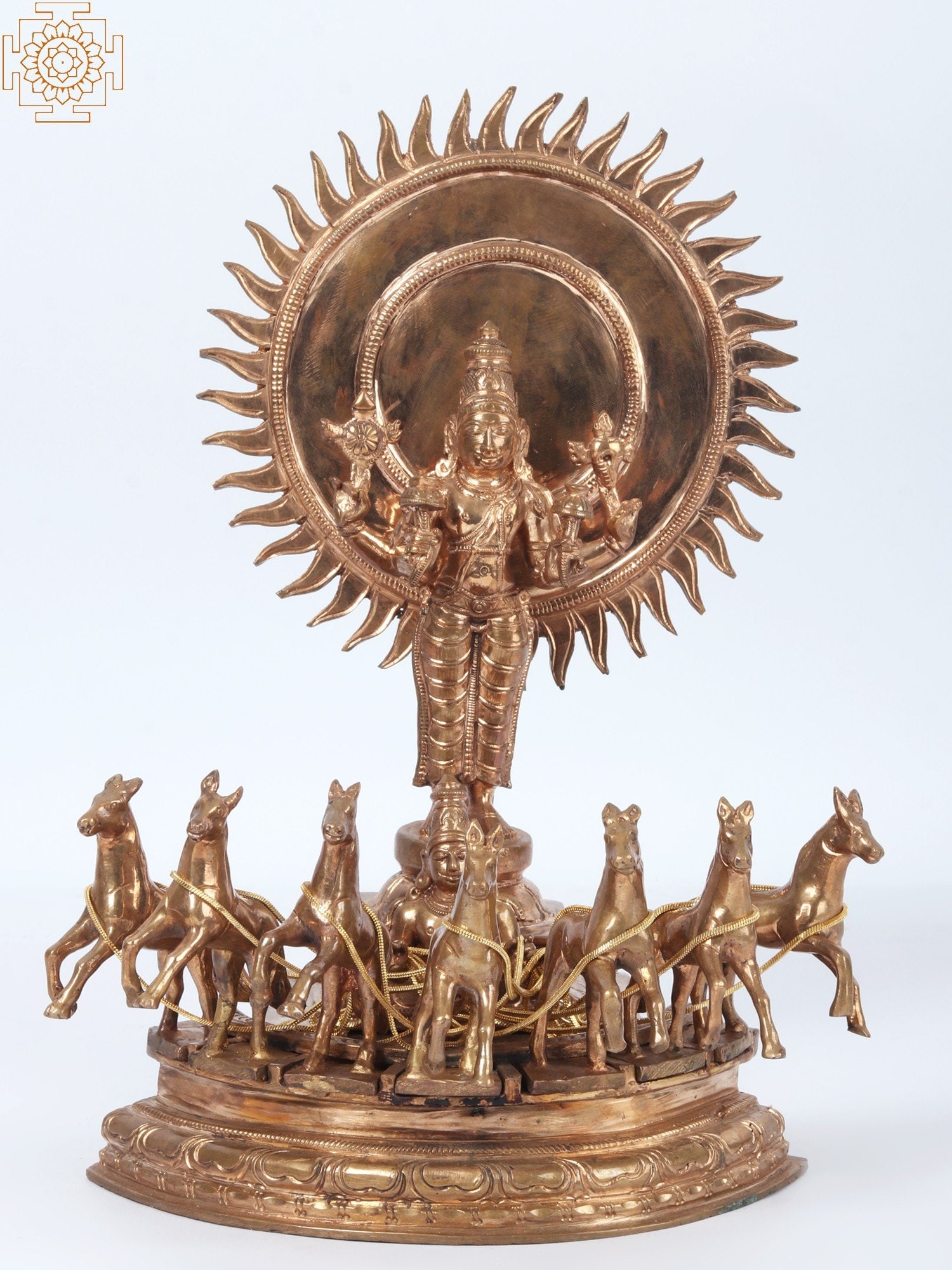 12'' Lord Surya Narayana Standing On His Chariot Of Seven Horses| Bronze