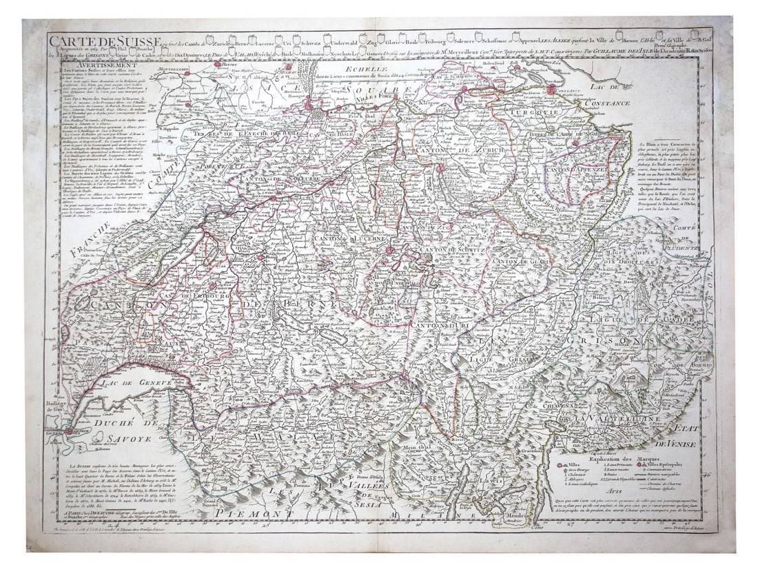 Buy De L'isle Philippe Buache Engraved Cooper Map Of Switzerland 1769 ...