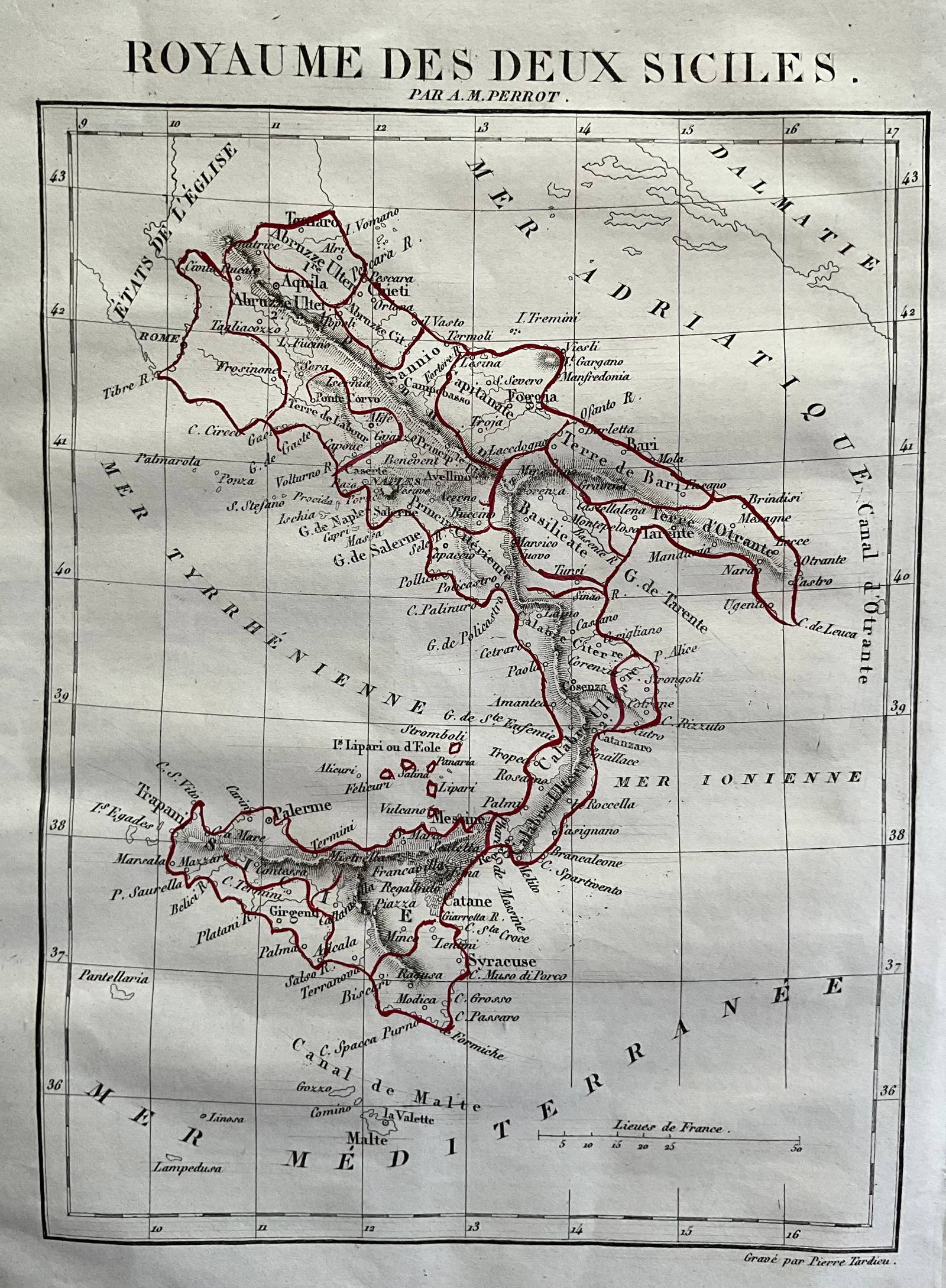 Buy 1837 Map Of The Kingdom Of Two Sicily, Southern Italy By A. Perrot ...