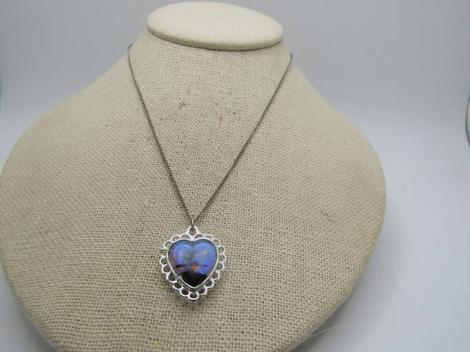 Vintage Morpho Heart Necklace, Two Sided, 16", 1960's