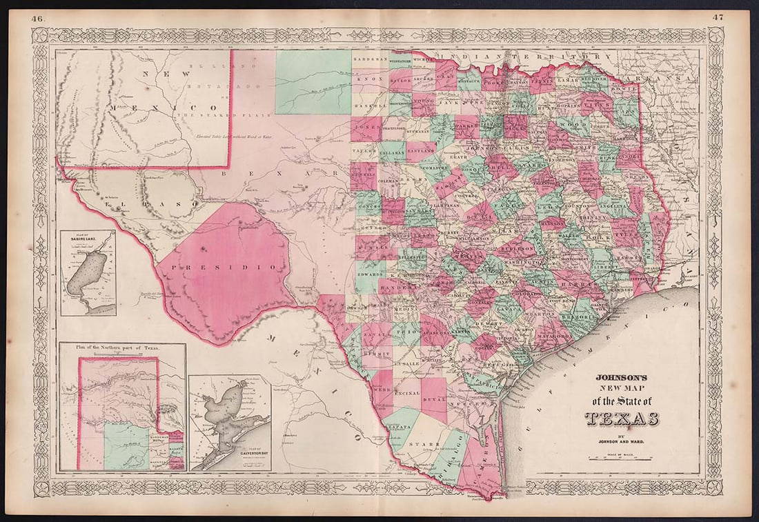 Johnson’s New Map Of The State Of Texas, Johnson & Ward, 1865 Auction