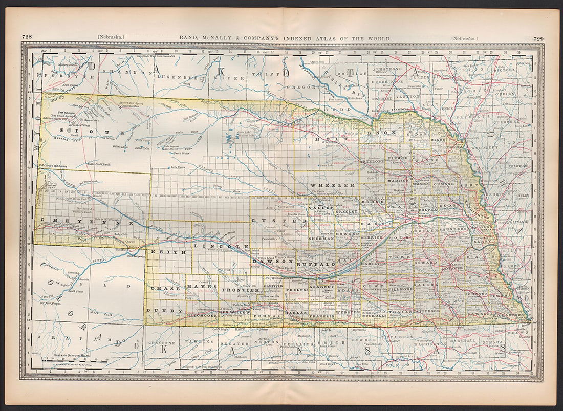 1882 Rr Map Of Nebraska From Mcnally Indexed Atlas Auction