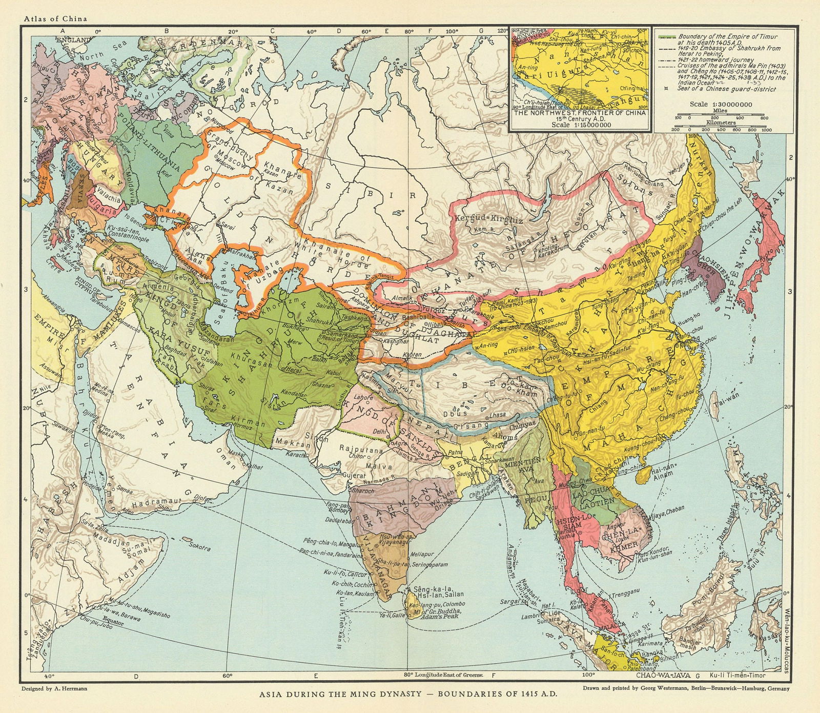 Asia During The Ming Dynasty 1415 Ad. China Tibet Shahrukh Oirat 1935 ...