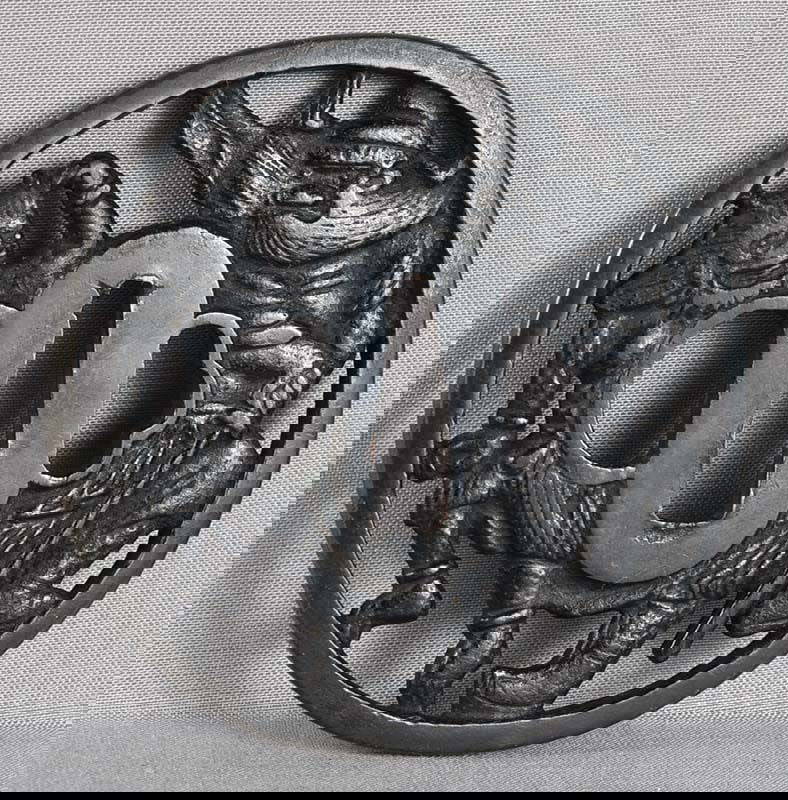 18/19c Japanese Sword Tsuba Shoki Demon Queller & Oni Auction