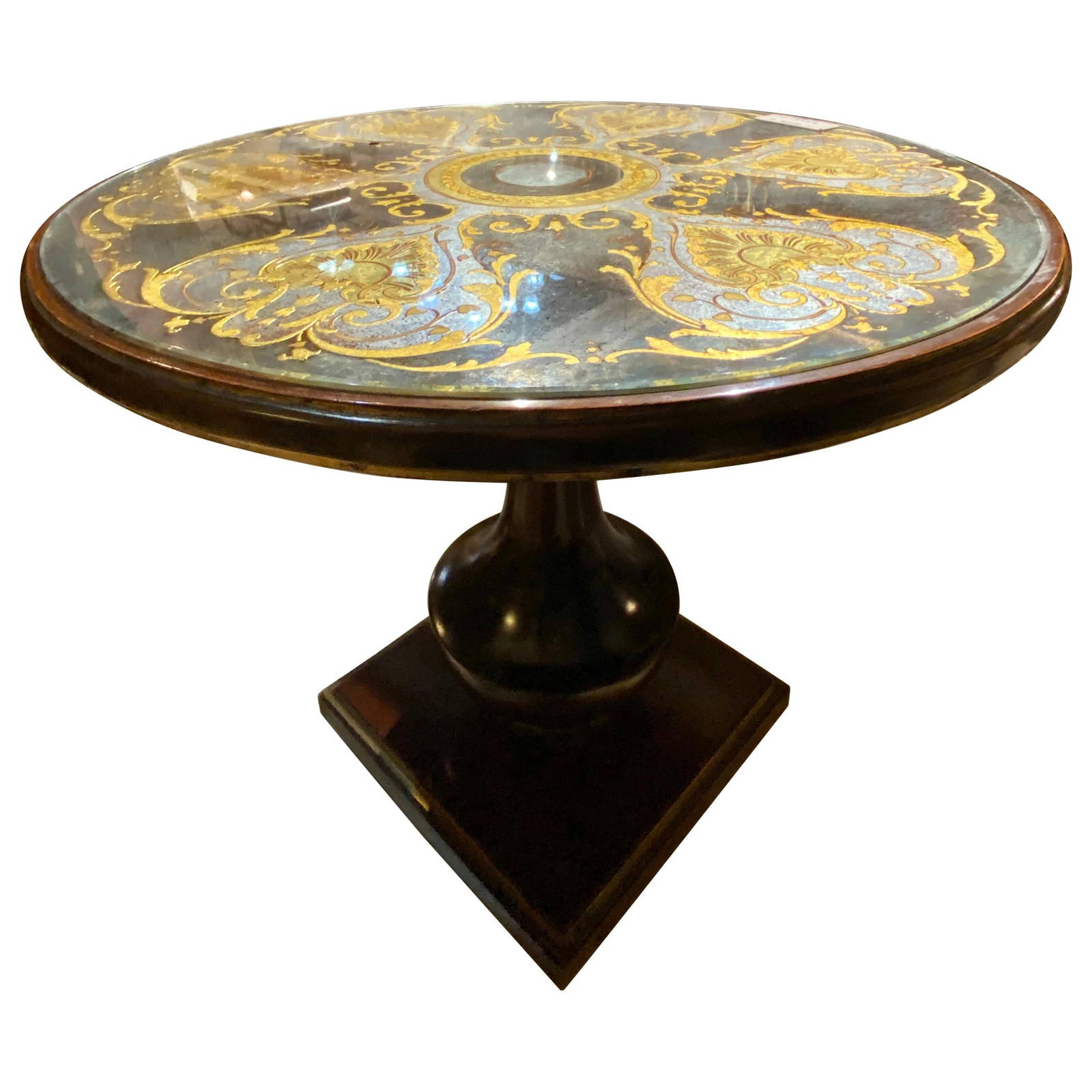 Maison Jansen Gueridon Occasional Table Verre Églomisé Glass Inset Circular Top Auction