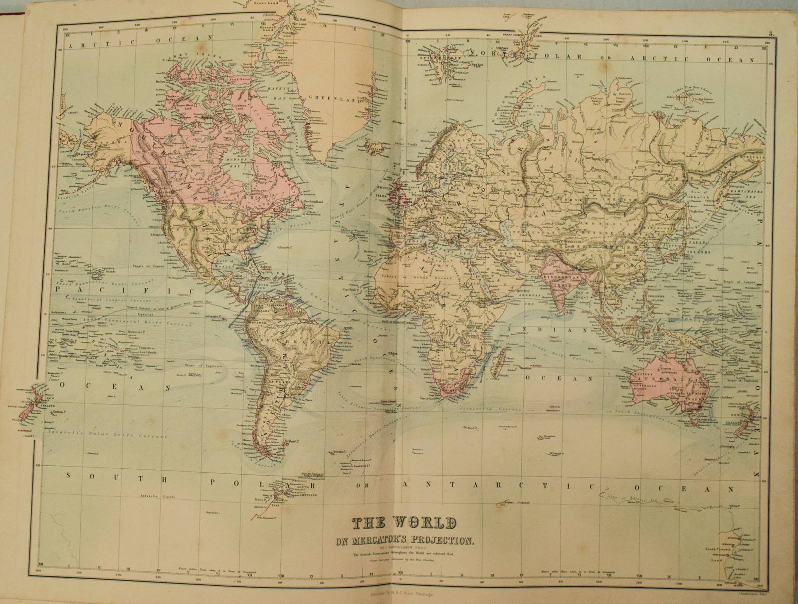 1882 Black World Map -- The World On Mercator's Projection Auction