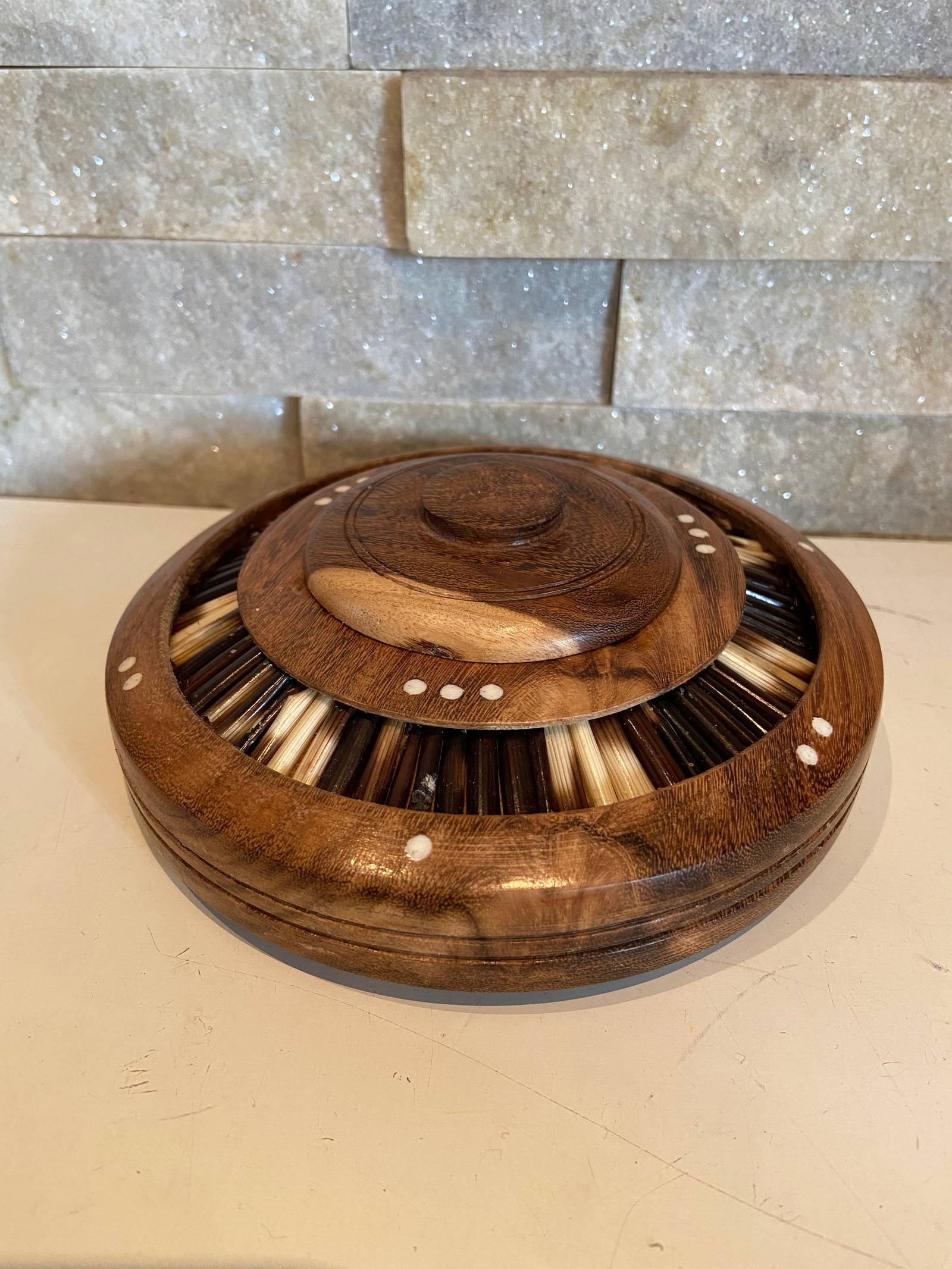 Buy Antique Porcupine Quill Lidded Walnut Wooden Desk Box Bowl ...