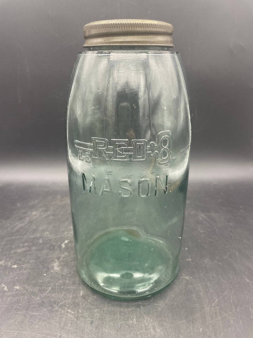 Buy Red Key Mason Logo Half Gallon Canning Fruit Jar Old With Bubbles ...