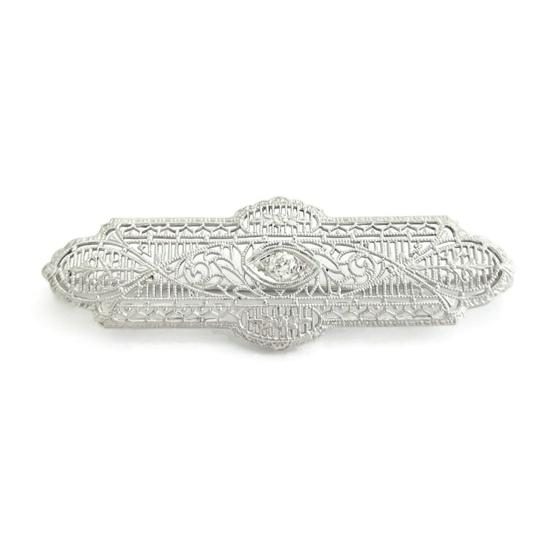 Antique Art Deco Diamond Filigree Long Brooch Pin 14k White Gold, 3.79 ...
