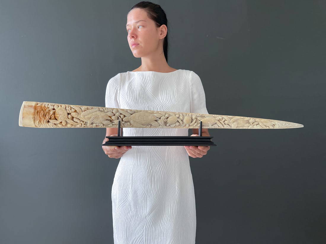 Stunning Engraved Swordfish Rostrum - Marine Motif Auction