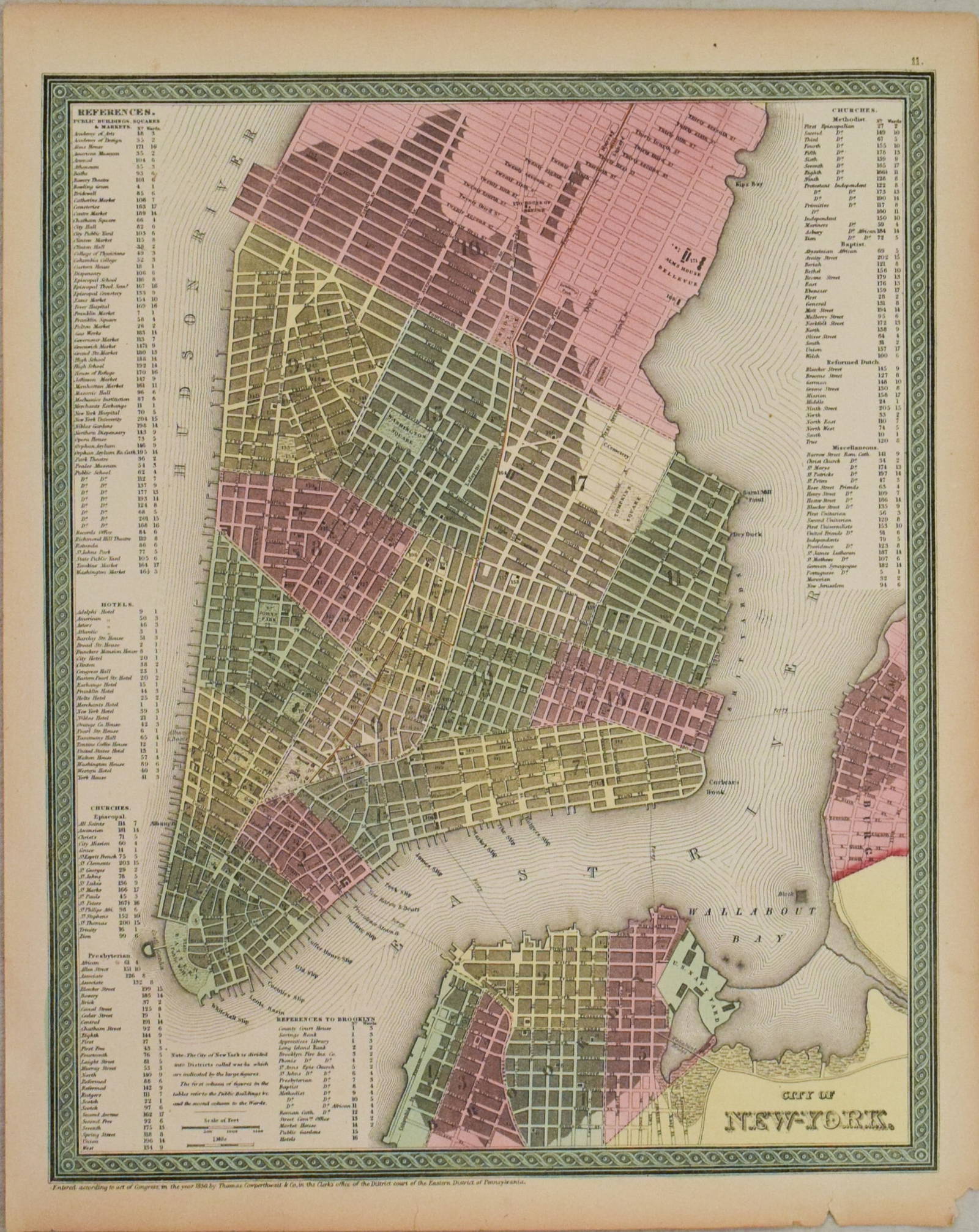 1850 Thomas, Cowperthwait & Co. Map Of New York -- City Of New-york Auction