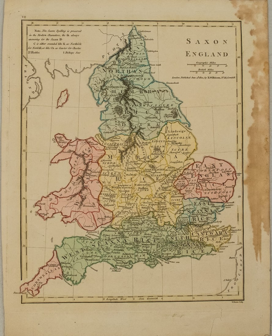 1808 Wilkinson Map Of Saxon England -- Saxon England Auction