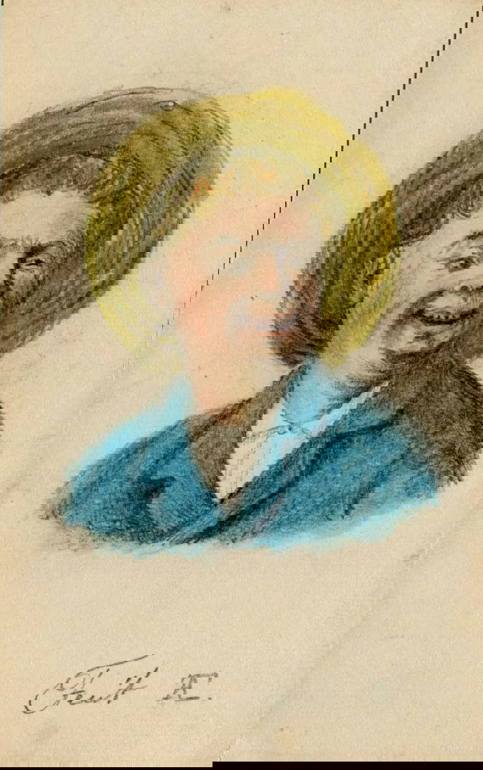 Vintage Pencil Original Drawing Man With Hat Portrait Auction